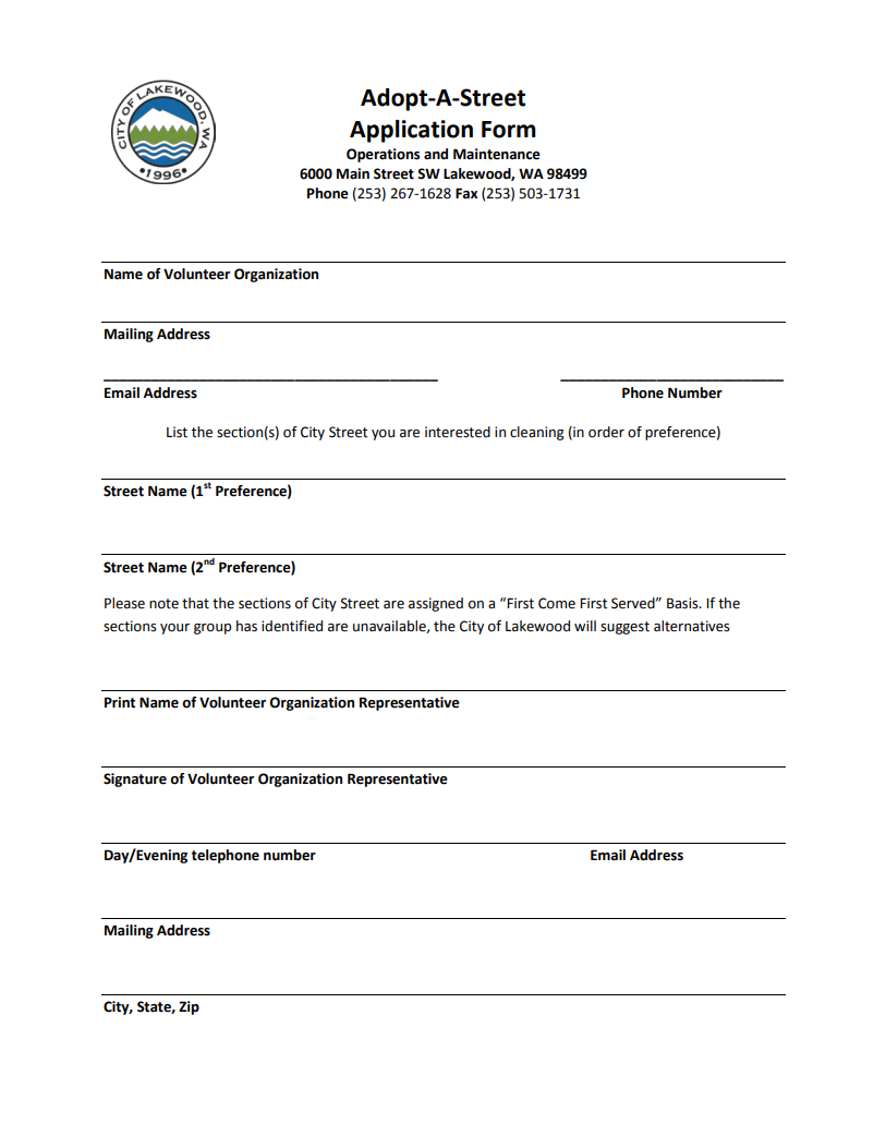 Adopt A Street Program - City of Lakewood